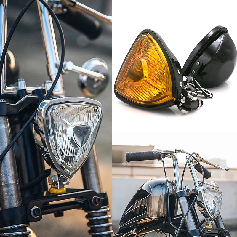 Universal Headlight H11 – Triangle Shape – Metal Body – Chopper – Cafe ...