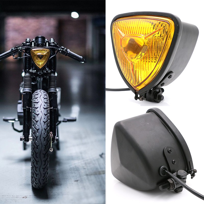 Universal Headlight H11 – Triangle Shape – Metal Body – Chopper – Cafe ...