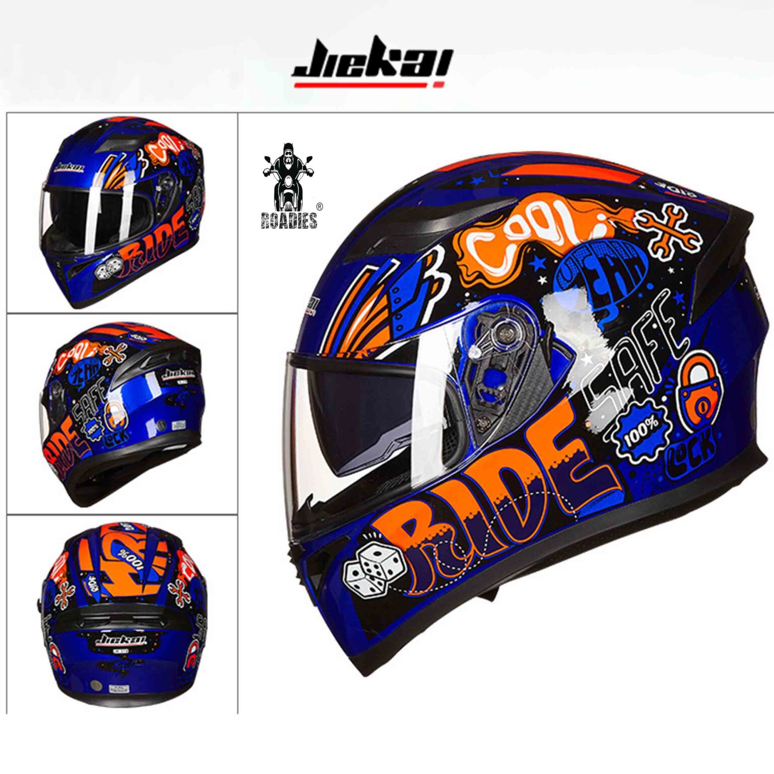 Jiekai JK-111 RED BLUE GREEN BLACK Helmet – Flip Up – Dual Visor ...