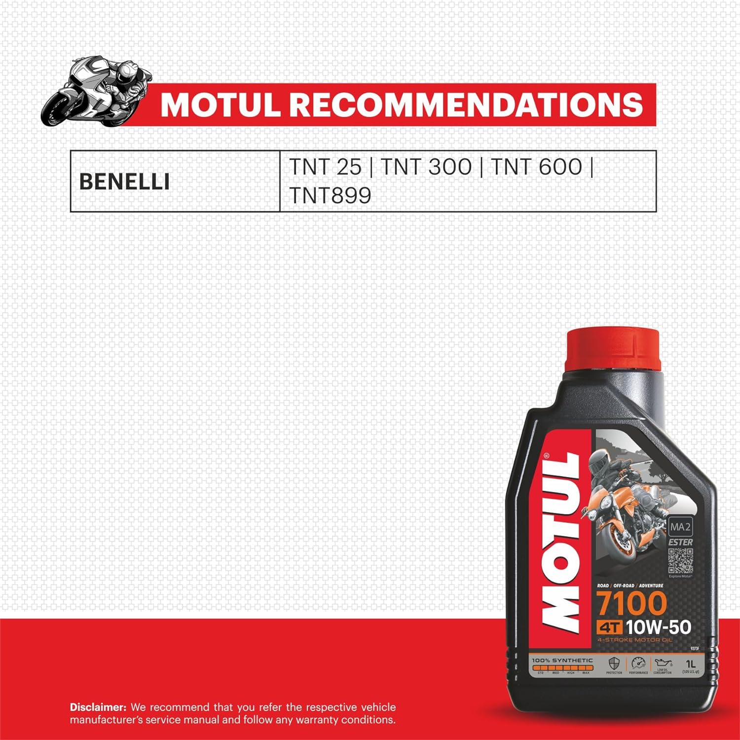 MOTUL 7100 10W-50 4T Engine Oil Fully Synthetic For Motorcycle 1Liter ...