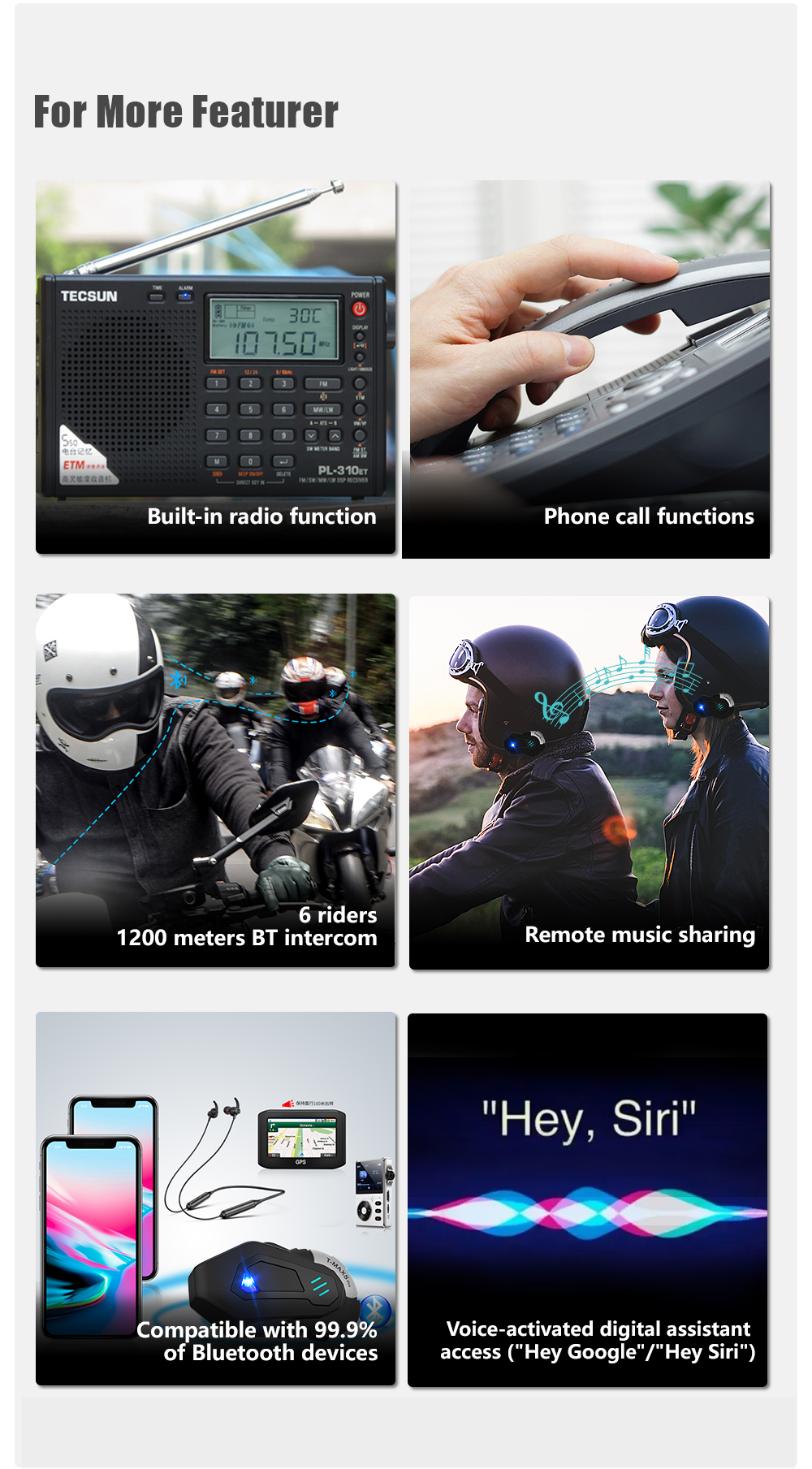 Freedconn T-MAX S PRO Bluetooth Motorcycle 6-Rider 1000M Group Intercom ...